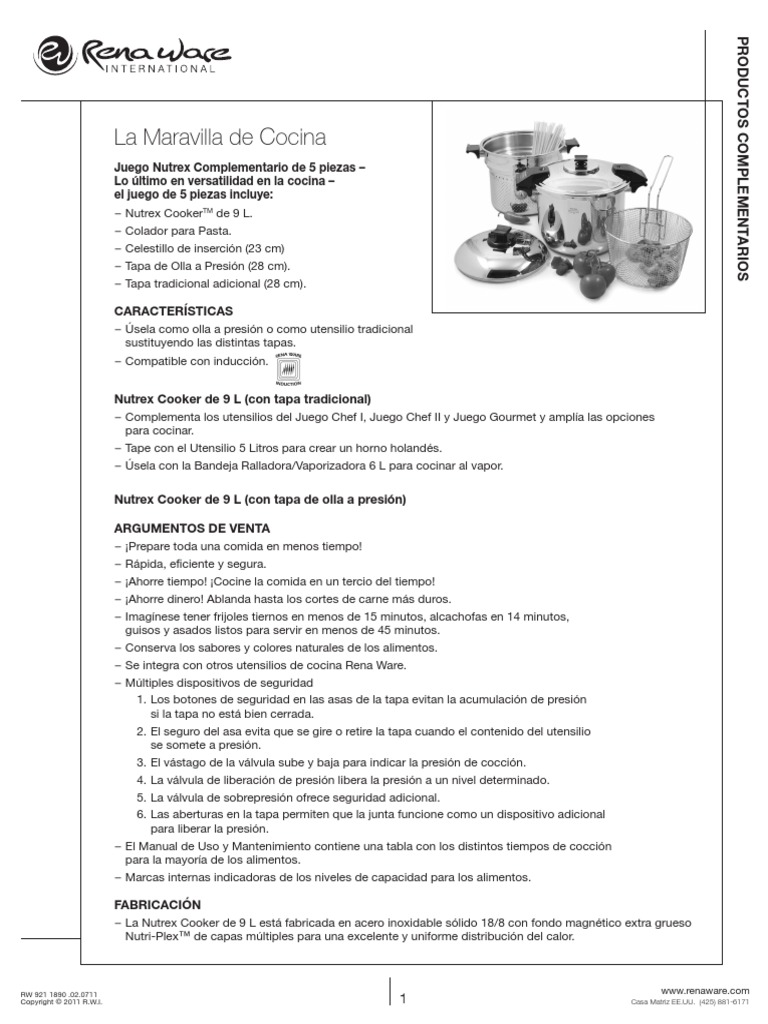 La Maravilla de Cocina Con Nutrex Cooker de 9L - RW921-02-0711 | PDF ...