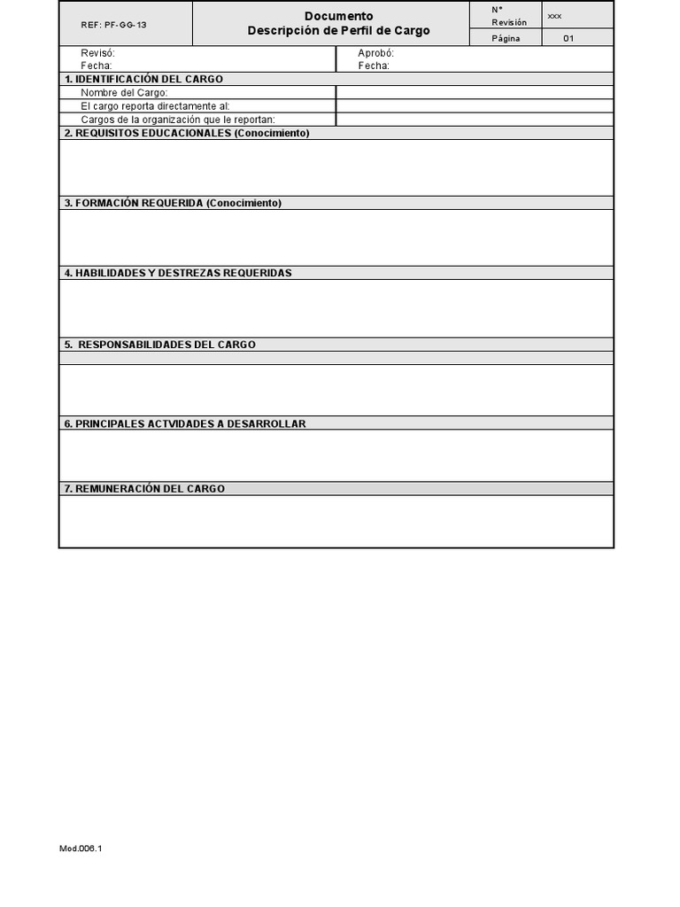 Formato Perfil de Cargo | PDF