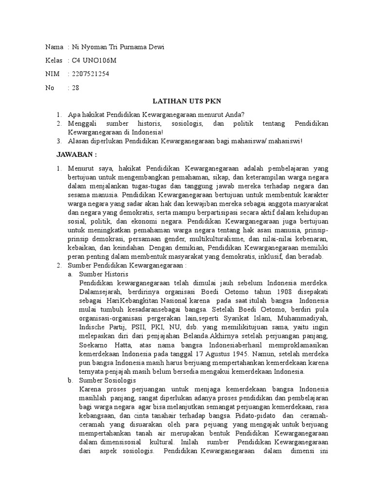 Latihan UTS PKN | PDF