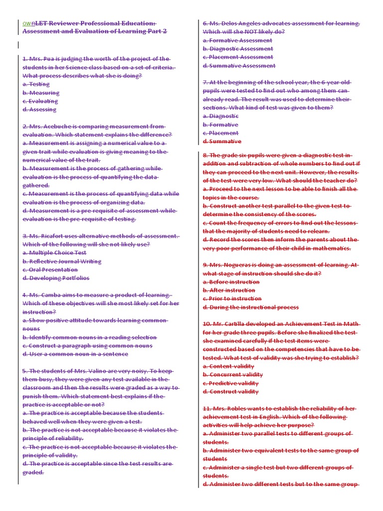 Assessment and Evaluation of Learning Part 2 | PDF | Educational ...