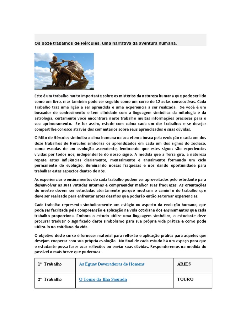 Os Doze Trabalhos de Hércules | PDF | Pensamento | Cavalos