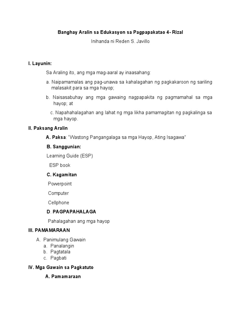 ESP Lesson Plan 4 10th Lesson | PDF