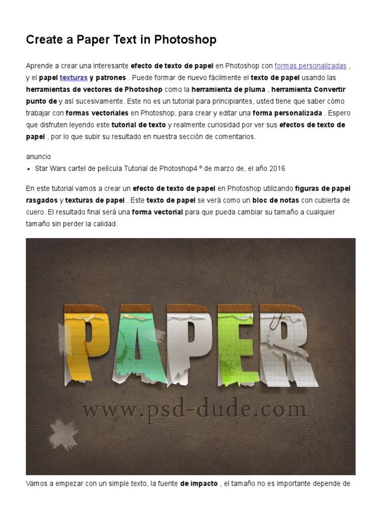 Crear Un Documento de Texto en Photoshop - Photoshop Tutorial - PSDDude PARTE - 1 PDF | PDF