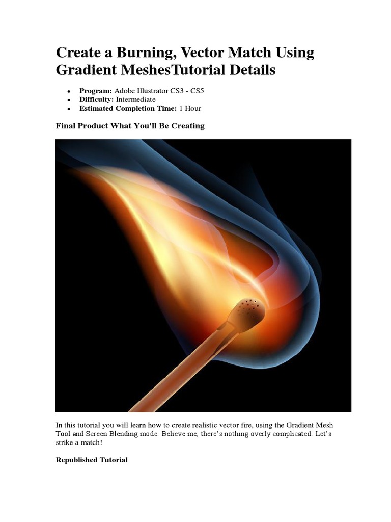 Create A Burning, Vector Match Using Gradient Meshes PDF | PDF | Graphics | Vision
