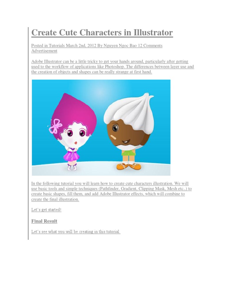 Create Cute Characters in Illustrator PDF | PDF | Adobe Illustrator ...