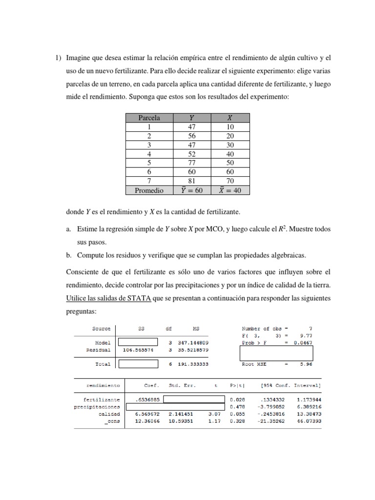 Guía de Ejercicios - Prueba 1-2 PDF | PDF | Mínimos cuadrados ordinarios