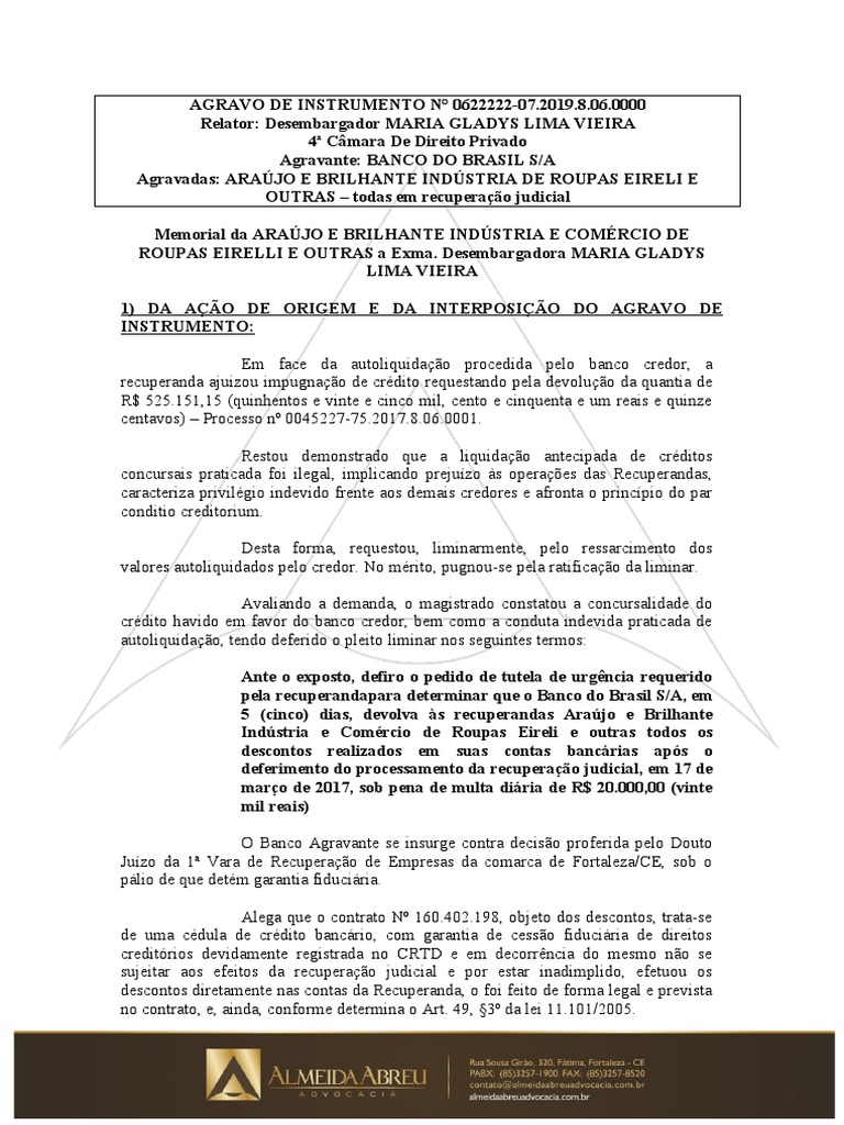 Memoriais - Agravo de Instrumento - FAMEL X BB - Processo Nº 0622222-07 ...