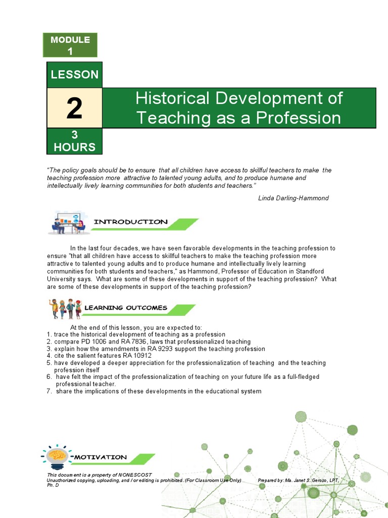 Historical Development of Teaching As A Profession: Lesson | Download ...