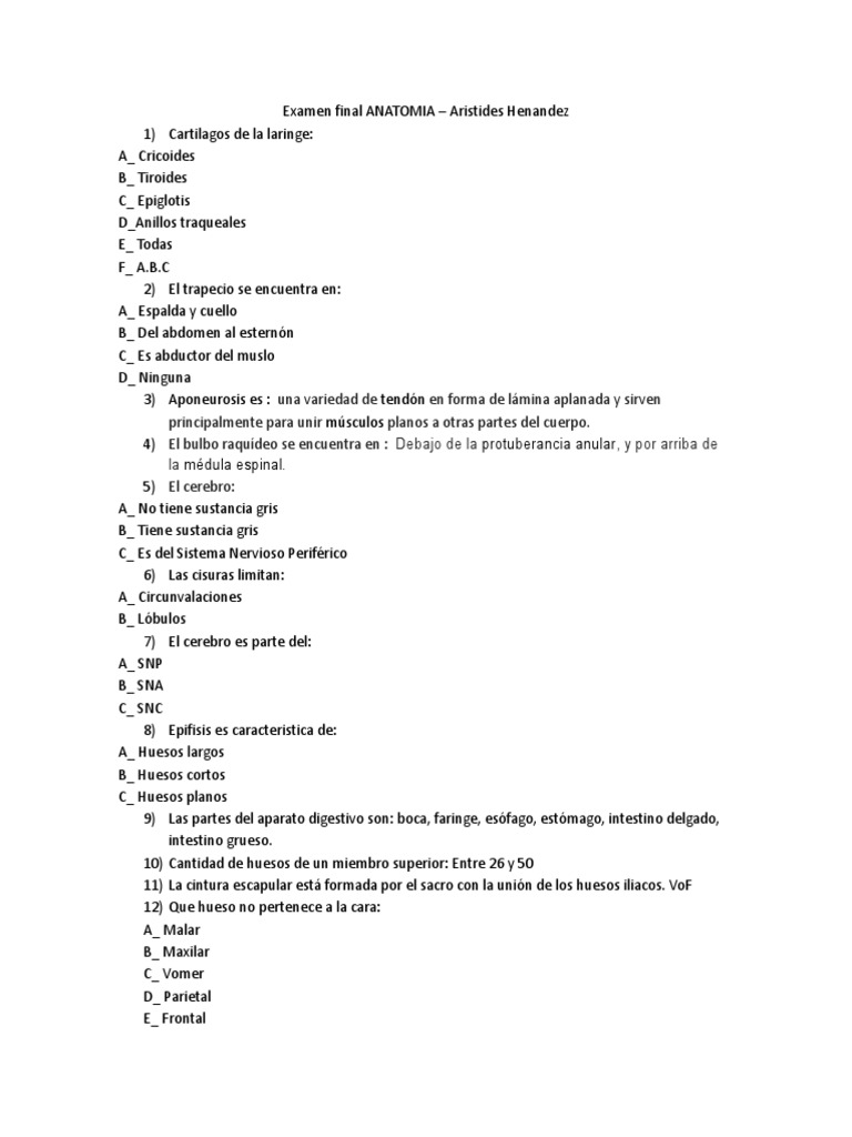 Examen Final ANATOMIA | PDF