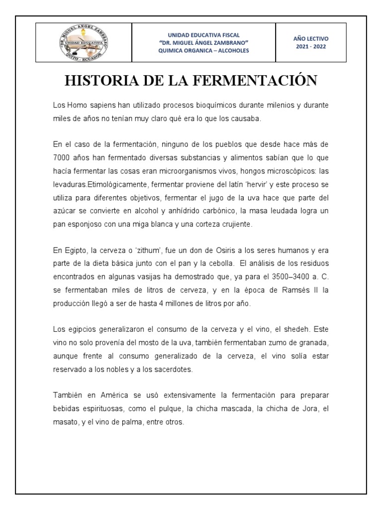 Historia De La Fermentación Pdf Fermentación Trifosfato De Adenosina