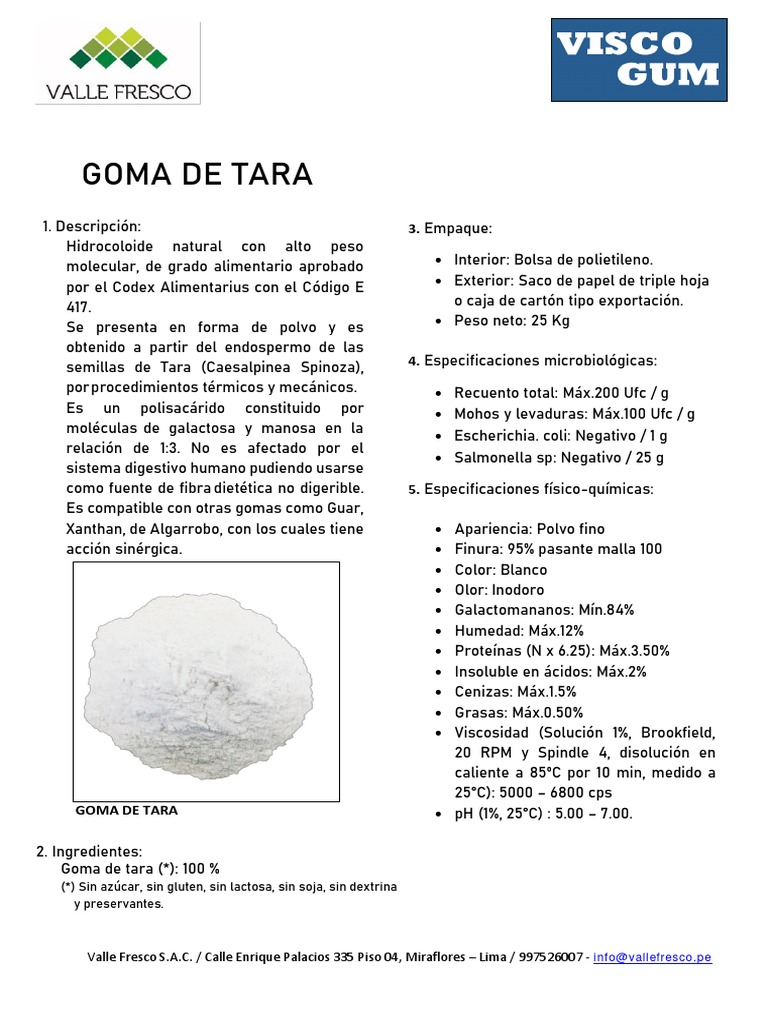 Goma de Tara: Uso y Especificaciones | PDF | Carbohidratos | Dieta ...