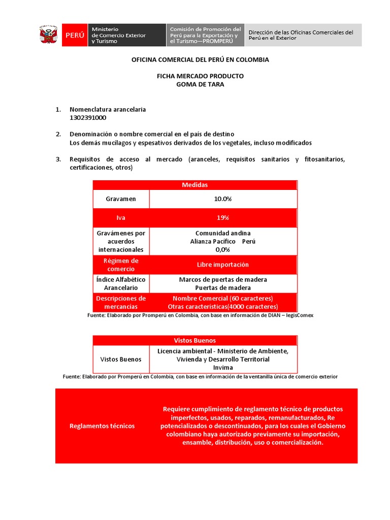 Obog Ficha Mercado Colombia Producto Goma de Tara 2020 | PDF | Colombia ...
