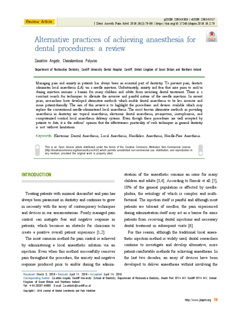 Alternative Practices of Achieving Anaesthesia For Dental Procedures A ...
