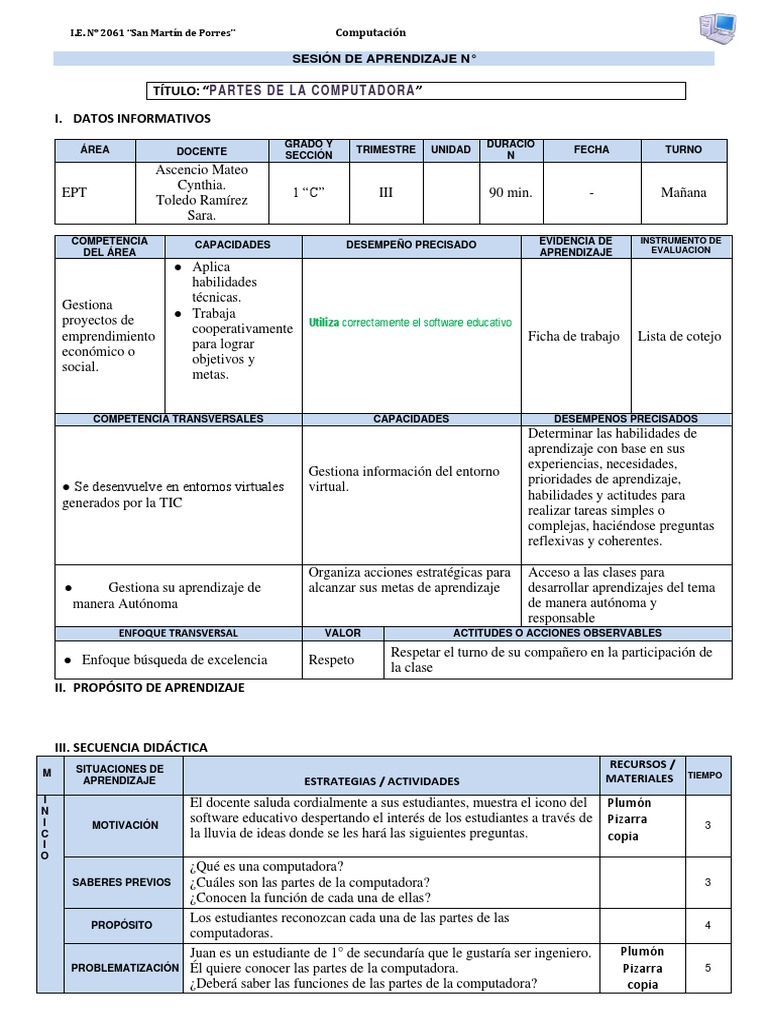 SesiónI Aprendizaje EPT | PDF | Aprendizaje | Evaluación