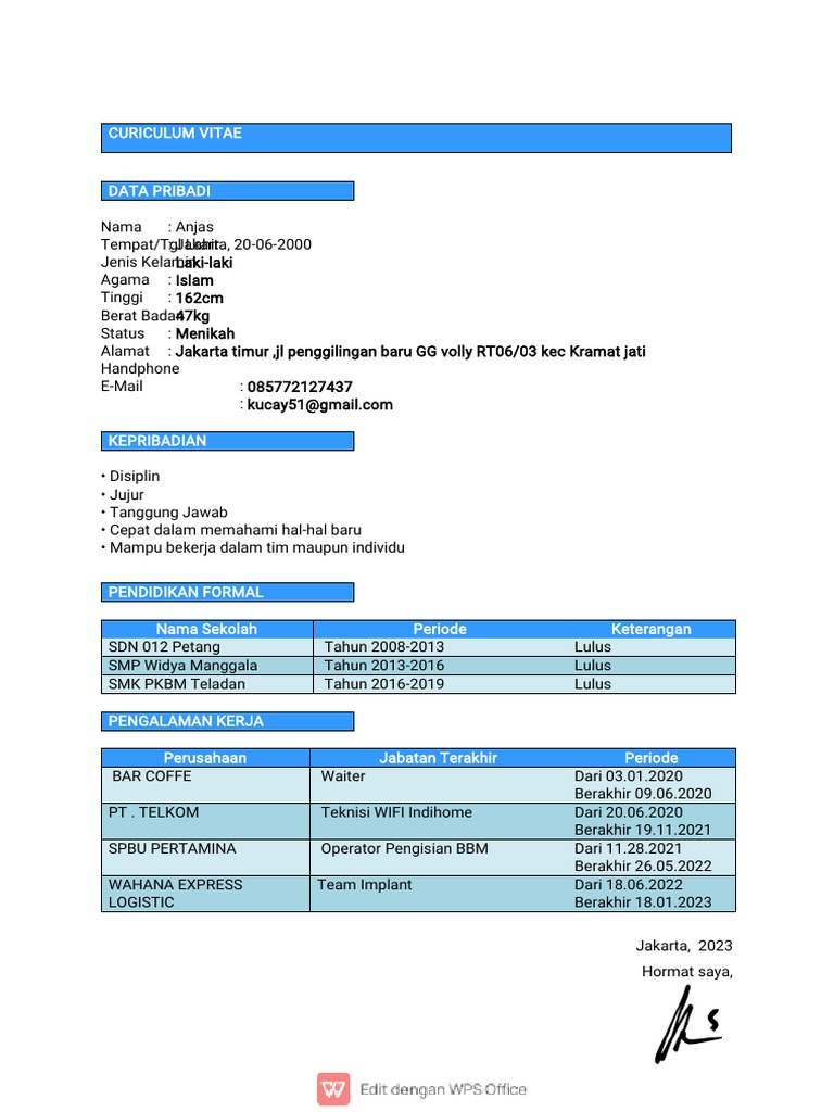 Document Lamaran Kerja Anjas PDF | PDF