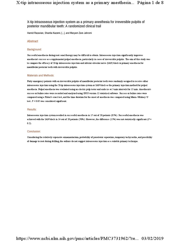 X-Tip Intraosseous Injection System As A Primary Anesthesia For ...