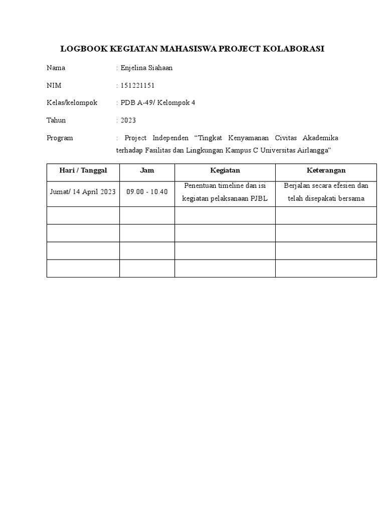 Enjelina Siahaan - LOGBOOK PJBL | PDF
