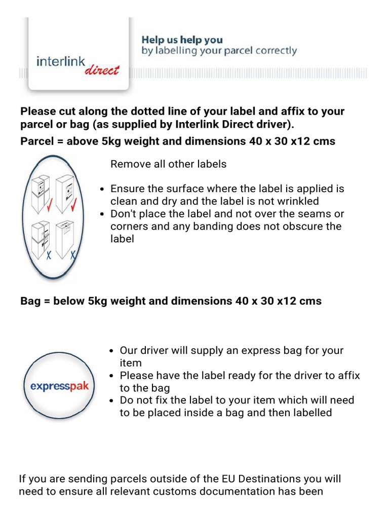Interlink Direct - Send A Parcel - Print Label | PDF | Receipt ...