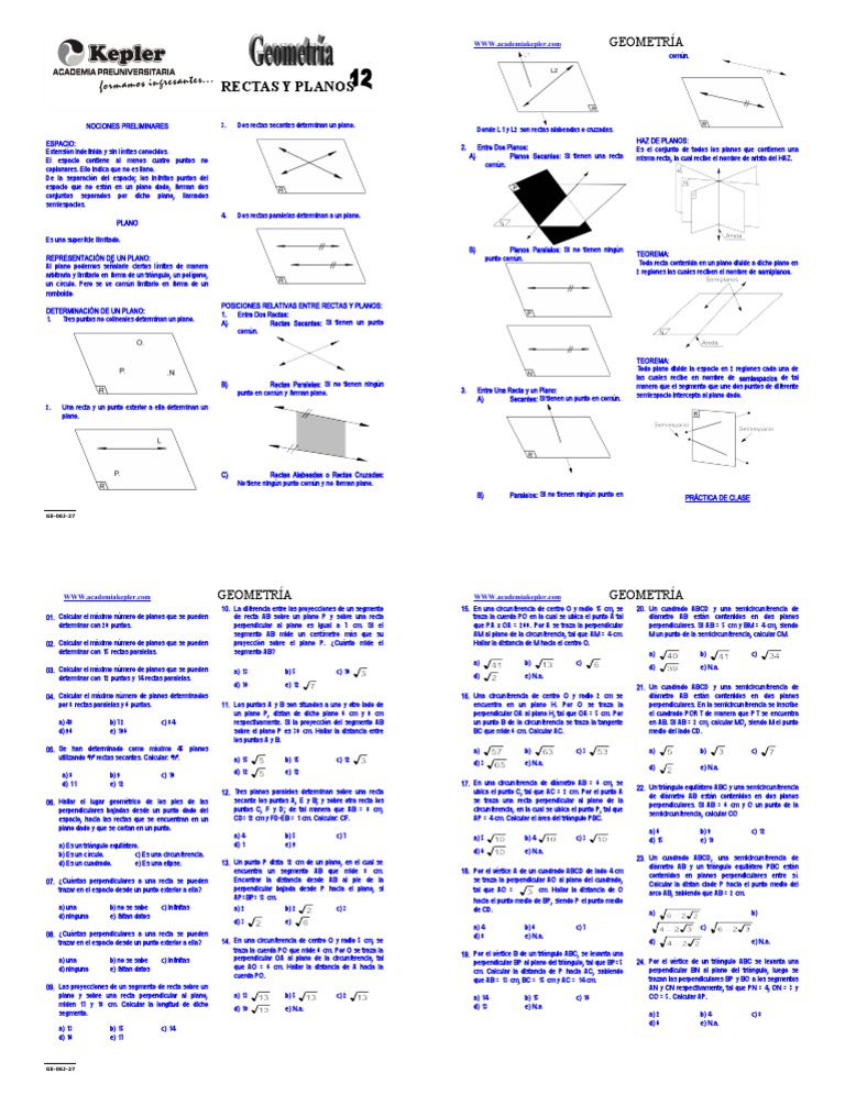 GE-06J-27 (TP - Rectas y Planos) C1-C2 | PDF | Geometria plana) | Triángulo
