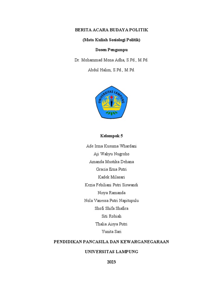 Berita Acara Kelompok 5 Sosiologi Politik PPKN Angkatan 2020 | PDF ...