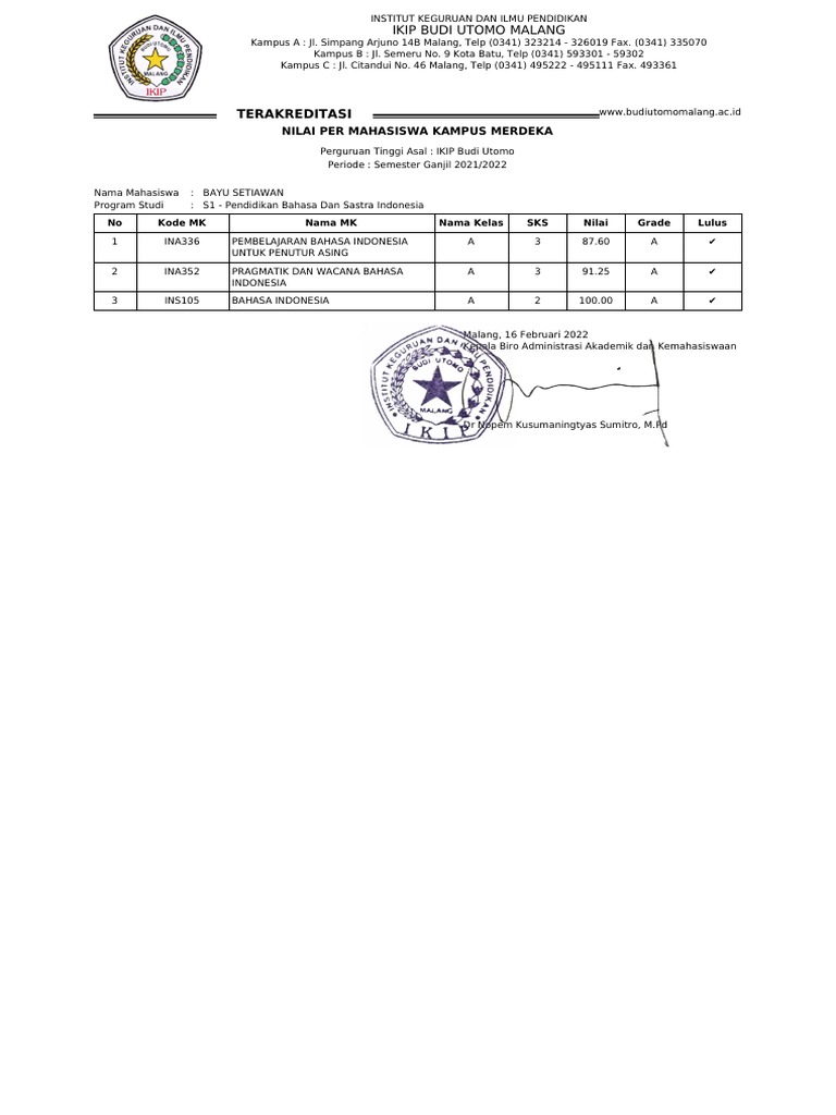 Bayu Setiawan KHS Ikip Budi Utomo PDF | PDF