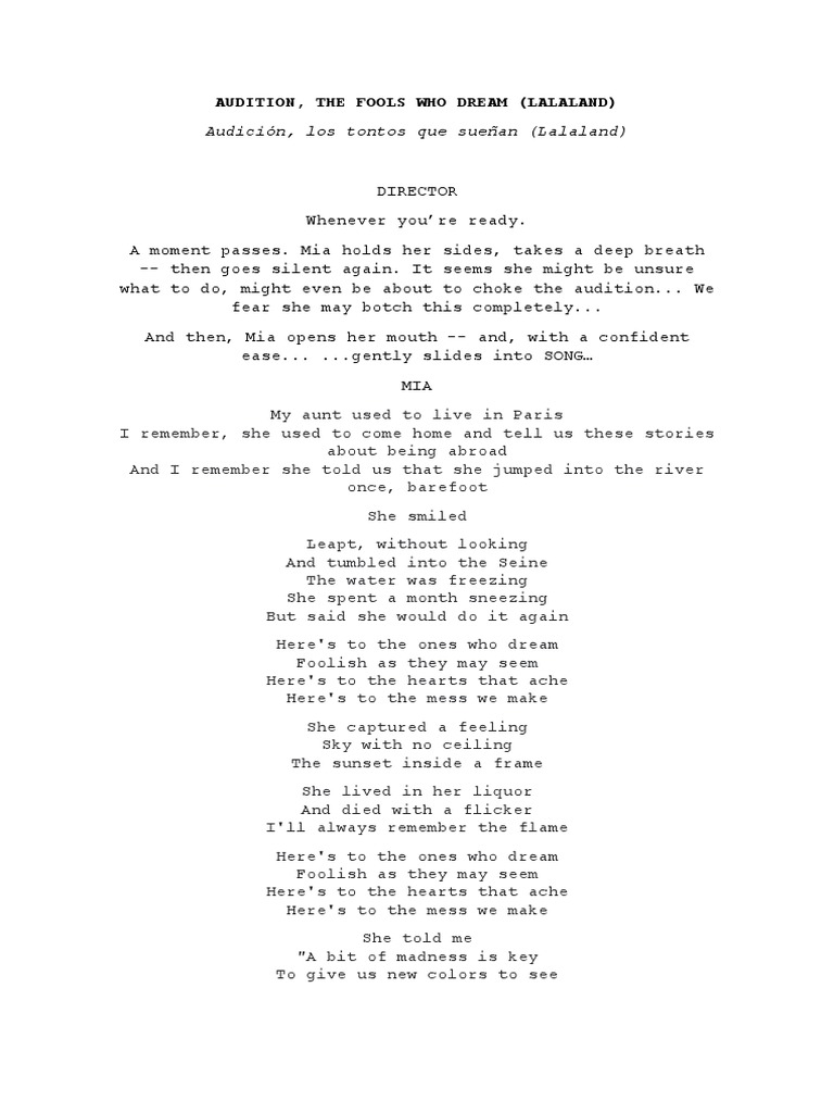 "Lalaland Audition: The Fools Who Dream" | PDF | Mystery, Thriller ...