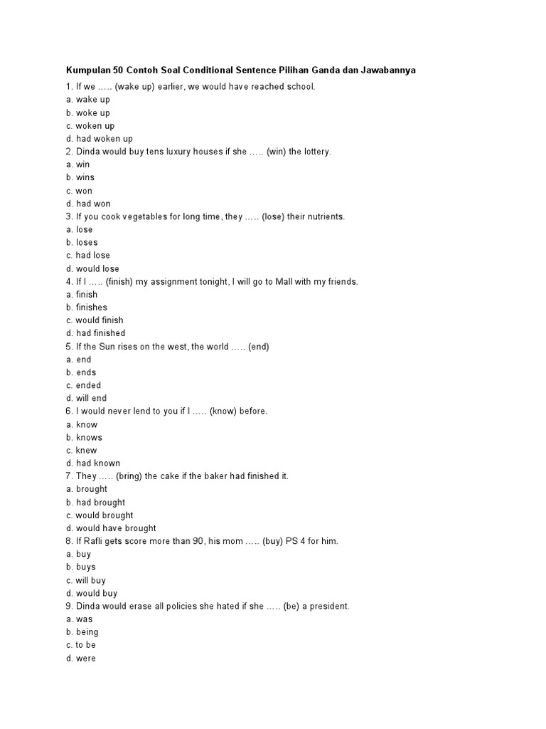 Kumpulan 50 Contoh Soal Conditional Sentence Pilihan Ganda Dan Jawabannya | PDF