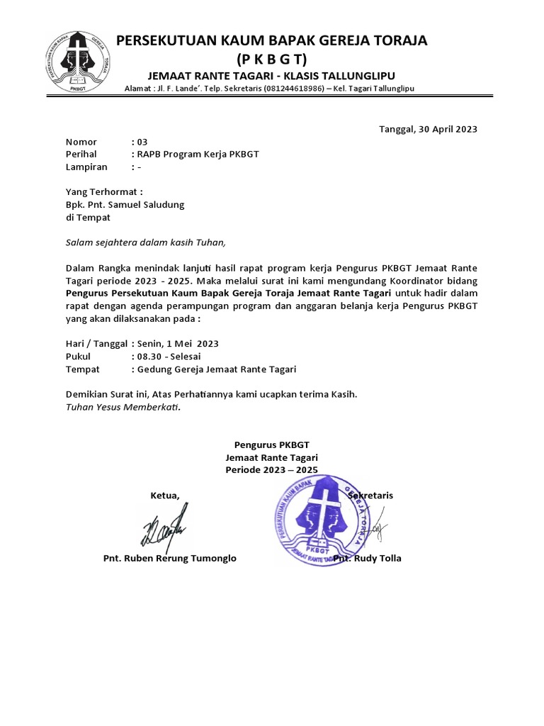Rapat Program Kerja PKBGT 2023 | PDF