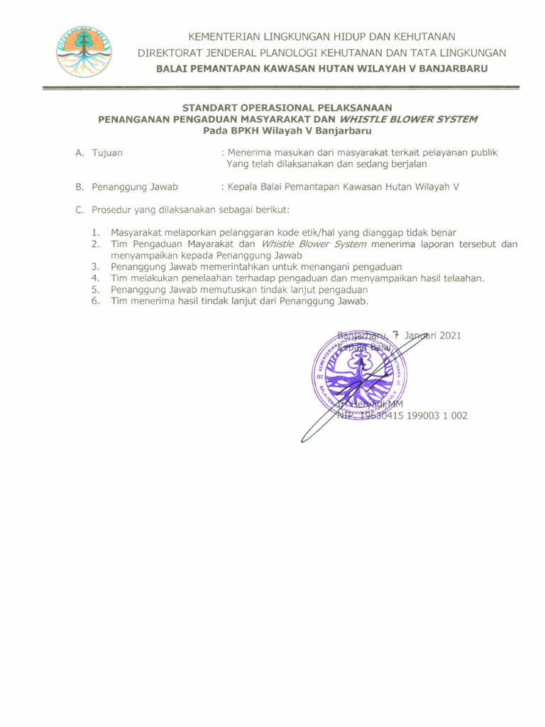 SOP Pengaduan Masyarakat Dan WBS | PDF