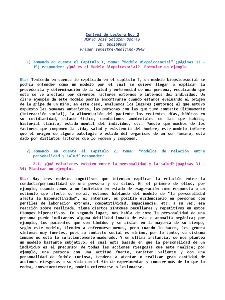Guía Control de Lectura No. 2 - María José Salazar | PDF | Sistema inmune | Alergia