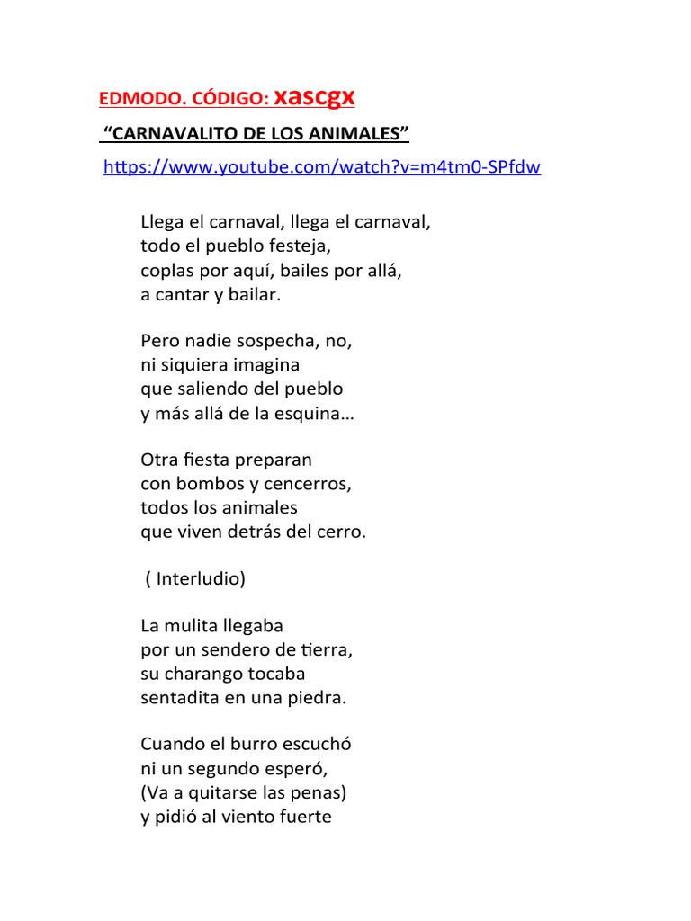 Carnavalito de los Animales: Letra y Baile | PDF