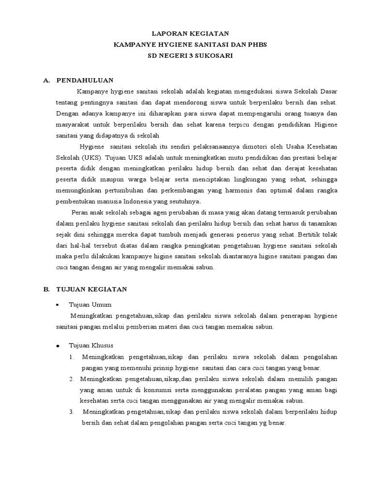 Laporan Kegiatan Hygiene Sanitasi | PDF