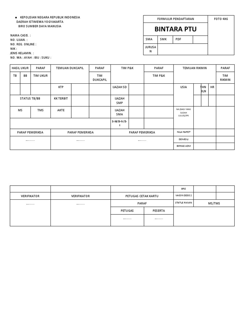 Blanko Rikmin Bintara Ptu | PDF