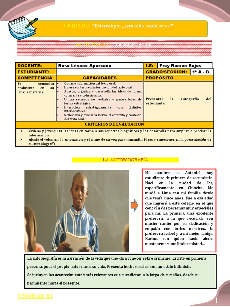 1°act 5 Com U2 Sem 01 - 2023 | PDF | Autobiografías