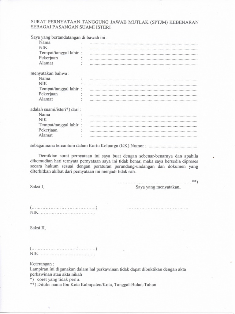 Foto Buku Nikah - Akta Perkawinan - SPTJM (F-2.04) - SPTJM Pasangan ...