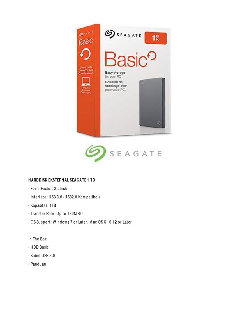 Seagate 1TB External Hard Disk Specs | PDF | Computers