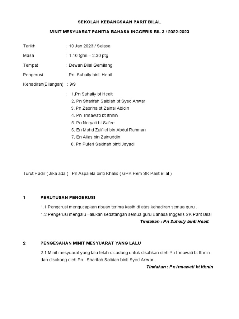 MINIT MESYUARAT PANITIA 3rd 2022 | PDF