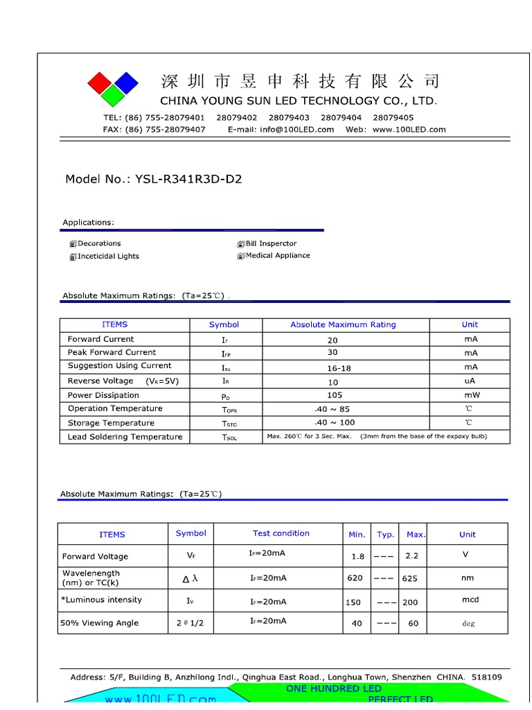 Datasheet Diodo Led Rojo PDF | PDF | Light | Manufactured Goods