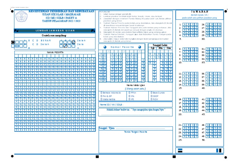 LJK SD Tahun 2015 2016 Versi UJIAN MPFdo | PDF