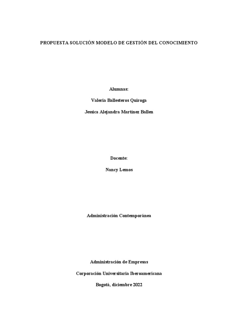 Propuesta Solución Modelo de Gestión Del Conocimiento | PDF | Conocimiento administrativo