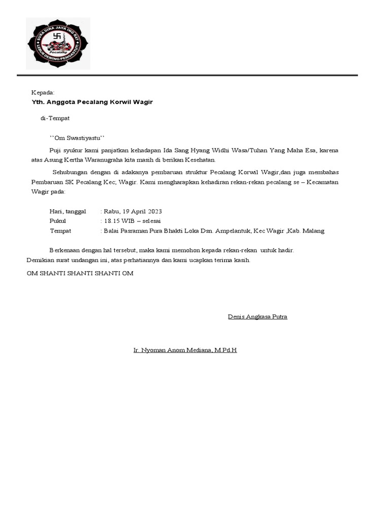 Undangan Pecalang Se Jawa Timur | PDF