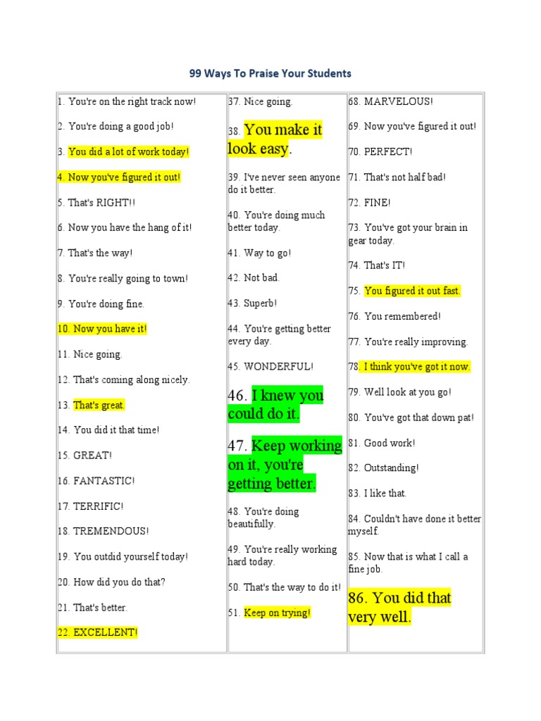 99 Ways To Praise Your Students.doc | PDF
