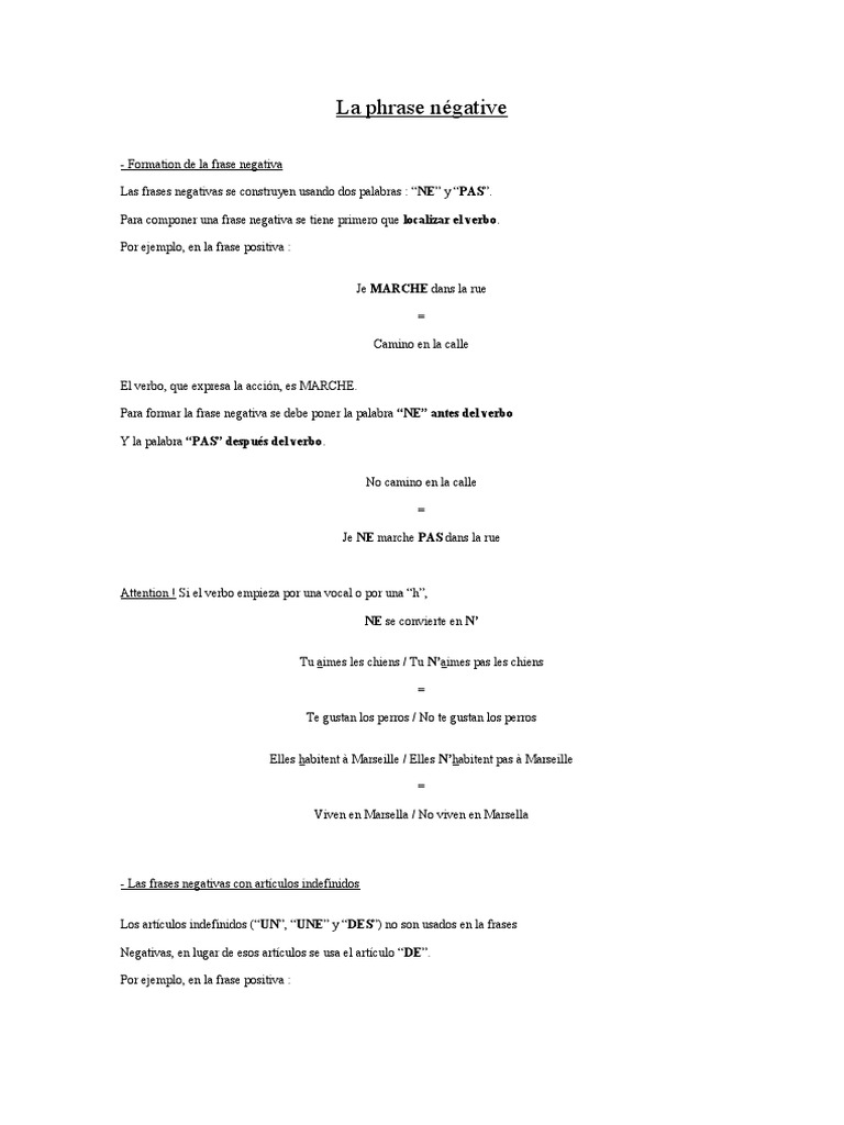 La forme négative | PDF