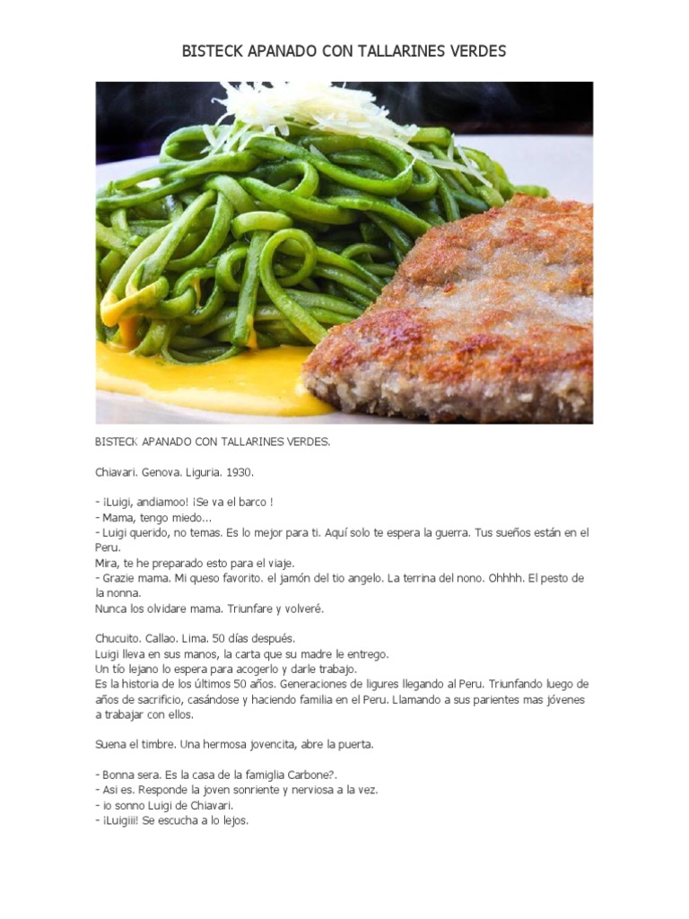 Bisteck Apanado Con Tallarines Verdes | PDF | pesto | Cocina africana
