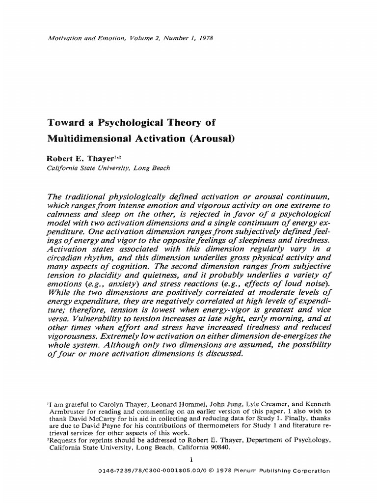 Toward A Psychological Theory of Multidimensional Activation (Arousal ... Toward A Psychological Theory of Multidimensional Activation (Arousal ...
