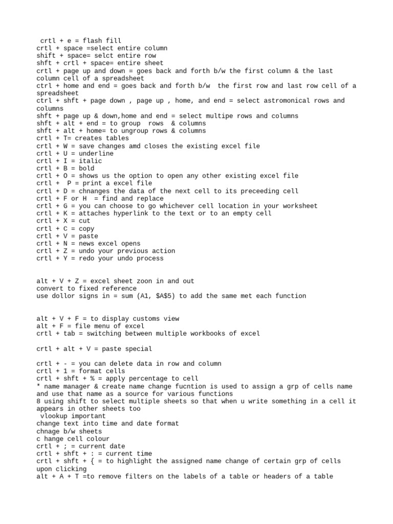 Microsoft Excel Shortcuts Pdf Microsoft Excel Computing