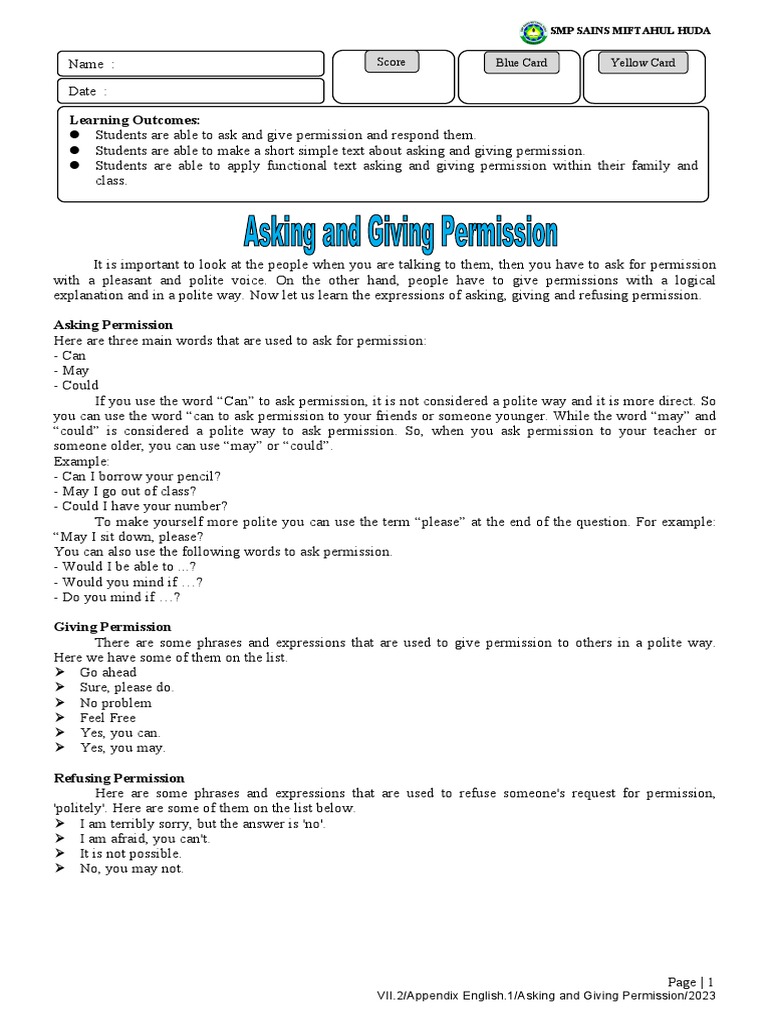 Appendix Asking and Giving Permission PDF | PDF