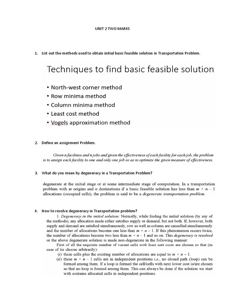 Methods, Definitions, and Solutions in Transportation, Assignment, and Scheduling Problems | PDF