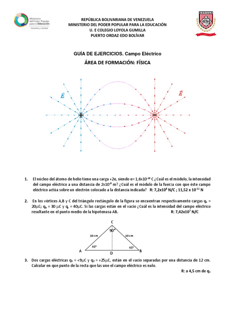 FÏSICA Guia de Ejercicios Campo Eléctrico PDF | PDF