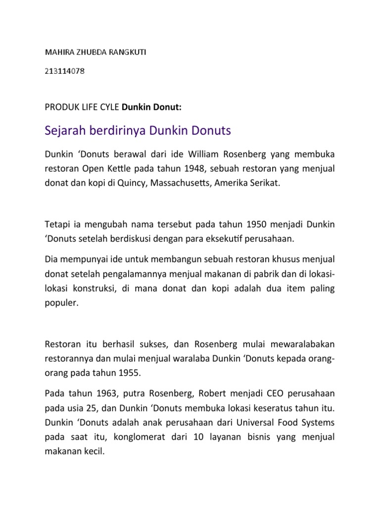 Produk Life Cyle Dunkin Donuts | PDF